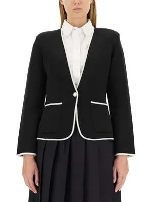 Thom Browne Double Face Merino Wool Jacket With Tipping Detail - Black