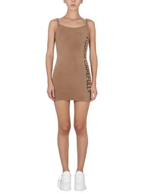 Off-White Quote Fuzzy Mini Dress - Beige