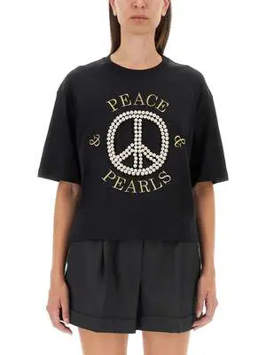 Moschino Cropped T-shirt With Peace And Pearls Logo
