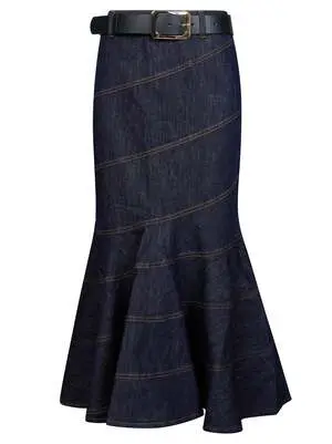 SELF-PORTRAIT Belted Midi Skirt For - Blu
