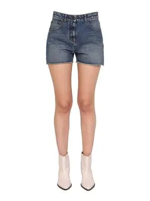 Palm Angels Palm Tree Embroidered Frayed Shorts