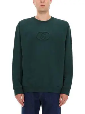 Gucci Gg Embroidered Cotton Jersey Sweatshirt - Green