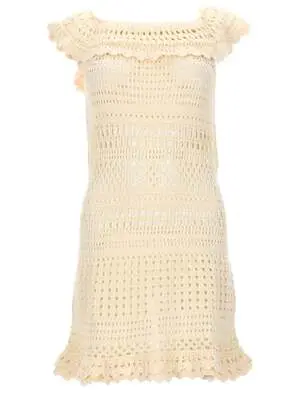 MARANT ETOILE Crochet Knit Mini Dress - Beige