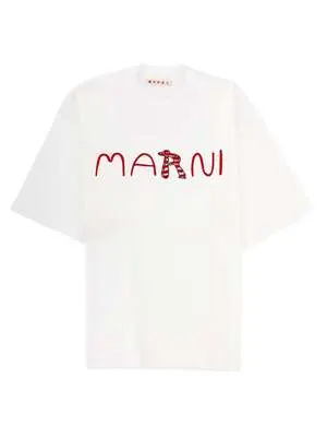 Marni Cotton T-shirt With Flocked Animal Alphabet Logo