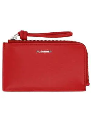 JIL SANDER Jil Sander Leather Zip Wristlet Wallet Red