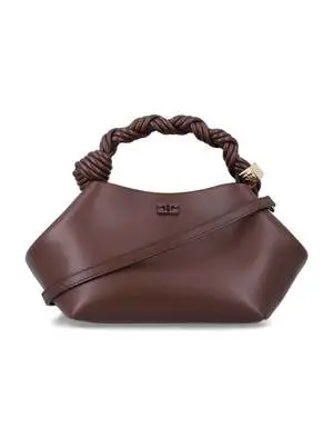 GANNI Genuine Leather Twisted Handle Shoulder Bag - Marrone