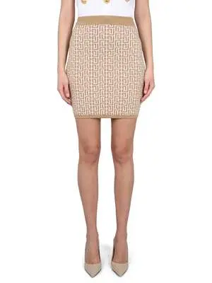 Balmain All-over Monogram Knitted Mini Skirt