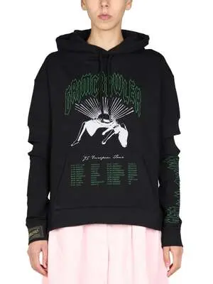 Raf Simons Cotton Logo Print Hooded Sweatshirt - Black