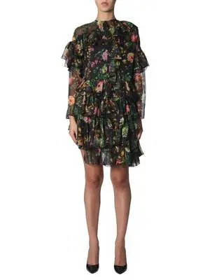 MSGM Asymmetric Floral Print Dress - Black