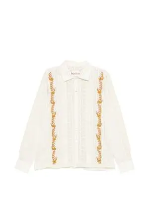 BAZISZT Classic Long Sleeve Shirt With Ruffle Trim - White