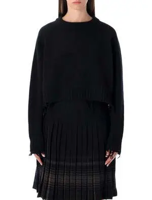 LOW CLASSIC Mini Distressed Pullover Sweater With Raglan Sleeves