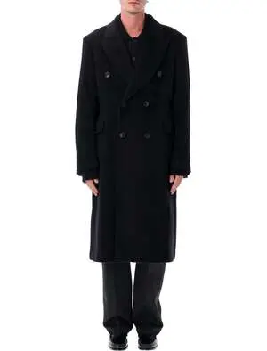 Our Legacy Wool-mohair Blend Double Breasted Overcoat - Nero