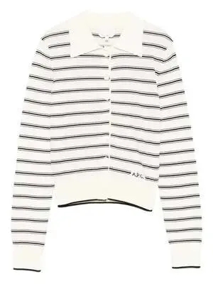 A.p.c. Striped Button-front Cardigan With Collar