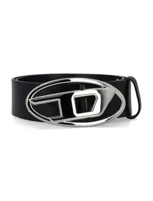 DIESEL® Logo Buckle Leather Belt - Nero