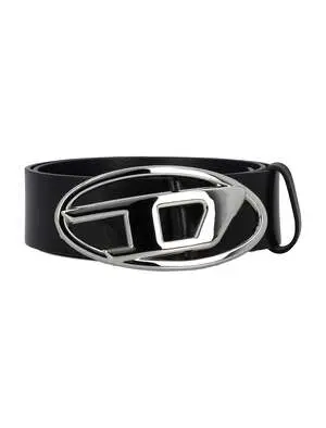 DIESEL® Leather Belt With Logo Buckle - Nero
