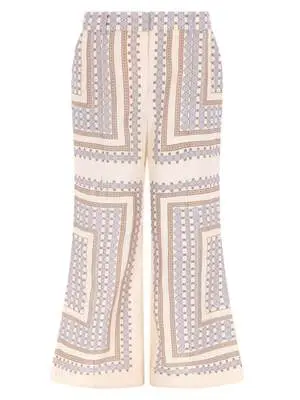 Zimmermann High-waisted Linen Bell-bottom Trousers With Printed Detail - Beige