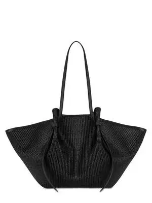 Yuzefi YUZEFI Woven Raffia Tote Bag With Leather Trim Black