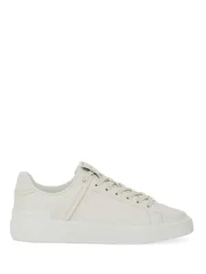 Balmain B-court Logo Patch Leather Sneakers - White