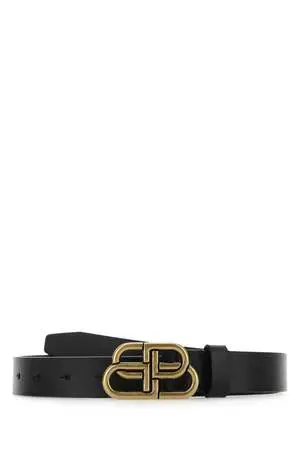 Balenciaga Slim Belt With Gold Tone Bb Monogram Buckle - Black