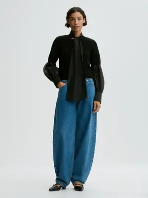 BY MALENE BIRGER Amber Ribbed Pullover With Padded Shoulders And Side Slits