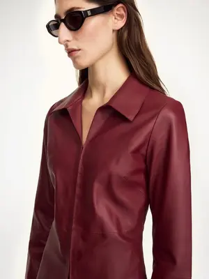 BY MALENE BIRGER Alleys Leather Shirt - Cabernet