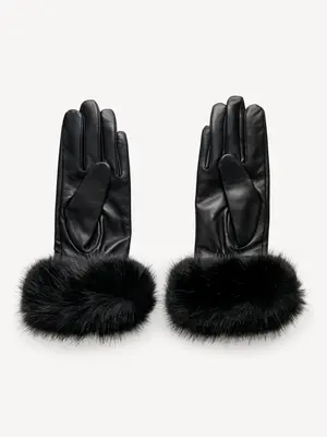 BY MALENE BIRGER Genna Leather Gloves With Fur Cuffs - Black