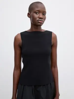 HOUSE OF DAGMAR Sleeveless Boat Neck Knit Top With Open Back Detail