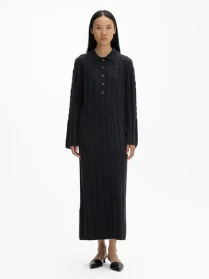 HOUSE OF DAGMAR Cashmere Blend Cable Knit Polo Dress