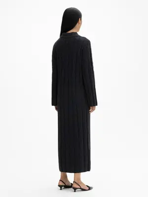 HOUSE OF DAGMAR Cashmere Blend Cable Knit Polo Dress