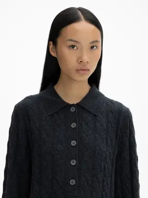 HOUSE OF DAGMAR Cashmere Blend Cable Knit Polo Dress