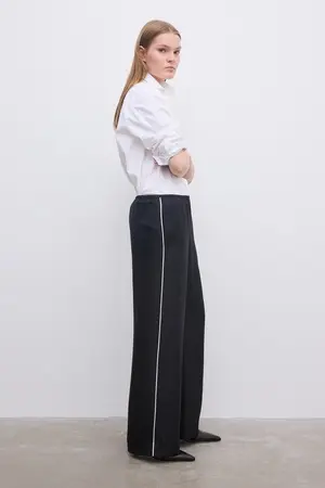 HOUSE OF DAGMAR Silk Twill Relaxed Trousers With Contrast Piping