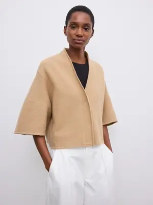 HOUSE OF DAGMAR V-neck Cropped Cardigan - Camel