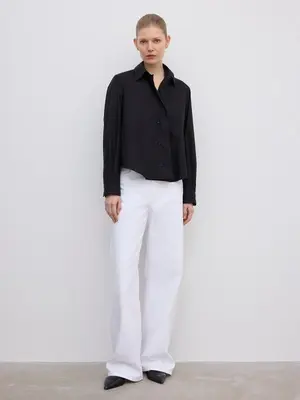 HOUSE OF DAGMAR Asymmetric Collar Cropped Shirt - Black