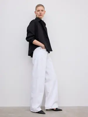 HOUSE OF DAGMAR Asymmetric Collar Cropped Shirt - Black