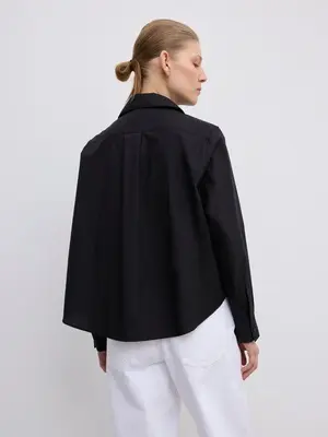 HOUSE OF DAGMAR Asymmetric Collar Cropped Shirt - Black