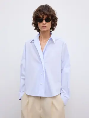 HOUSE OF DAGMAR Organic Cotton Cropped Shirt - Light Blue
