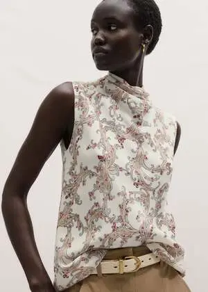 ME+EM Whimsical Bulbs Print Silk Cowl Neck Sleeveless Top Light Cream-multi - Light Cream/multi