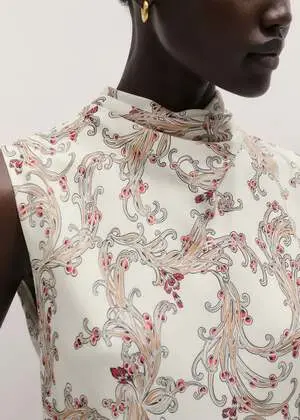 ME+EM Whimsical Bulbs Print Silk Cowl Neck Sleeveless Top Light Cream-multi