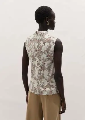 ME+EM Whimsical Bulbs Print Silk Cowl Neck Sleeveless Top Light Cream-multi