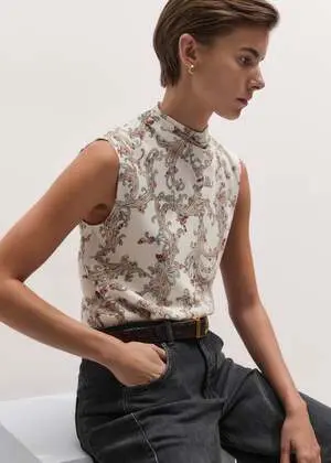 ME+EM Whimsical Bulbs Print Silk Cowl Neck Sleeveless Top