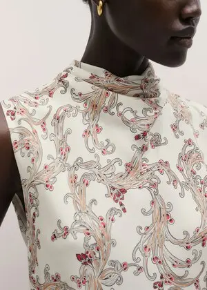 ME+EM Whimsical Bulbs Print Silk Cowl Neck Sleeveless Top