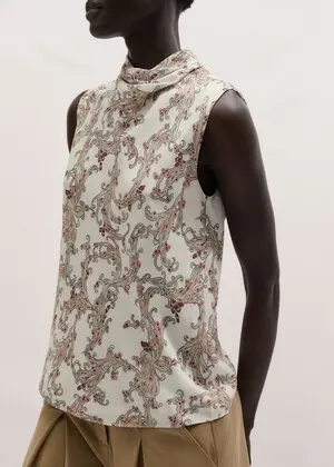 ME+EM Whimsical Bulbs Print Silk Cowl Neck Sleeveless Top