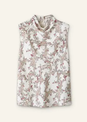 ME+EM Whimsical Bulbs Print Silk Cowl Neck Sleeveless Top