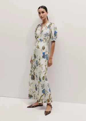 ME+EM Floral Garden Print Bias Cut Maxi Dress With Cami - Light Cream/multi