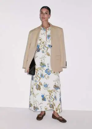 ME+EM Floral Garden Print Bias Cut Maxi Dress With Cami - Light Cream/multi