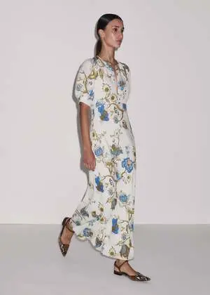 ME+EM Floral Garden Print Bias Cut Maxi Dress With Cami - Light Cream/multi