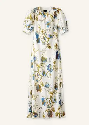ME+EM Floral Garden Print Bias Cut Maxi Dress With Cami - Light Cream/multi