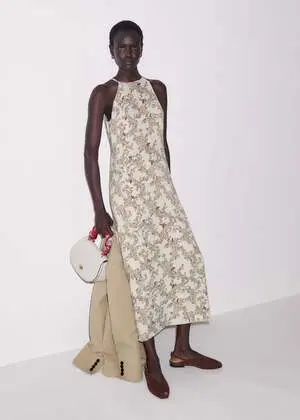 ME+EM Crepe Whimsical Bulbs Print Slim Maxi Dress Light Cream-multi