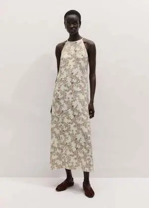 ME+EM Crepe Whimsical Bulbs Print Slim Maxi Dress Light Cream-multi