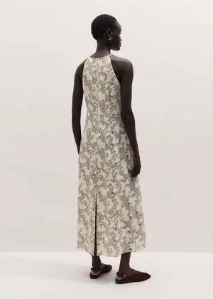 ME+EM Crepe Whimsical Bulbs Print Slim Maxi Dress Light Cream-multi